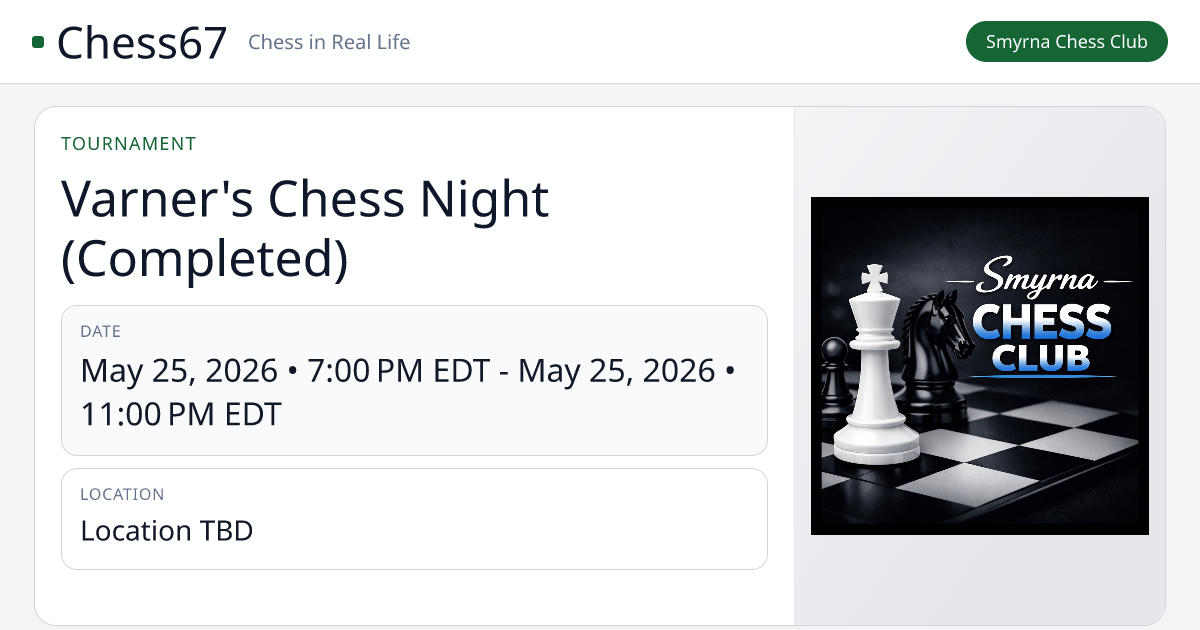Varner's Chess Night (Completed) on May 25, 2026 | Smyrna Chess Club ...
